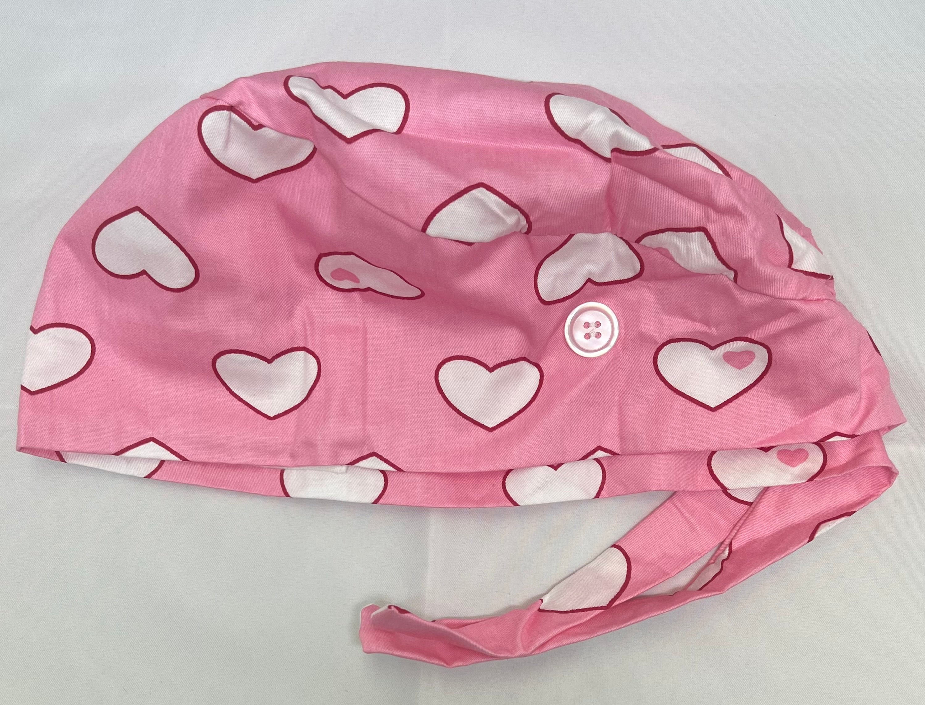 Pink & White Hearts Scrub Cap + Adjustable Straps – Scrub Essence